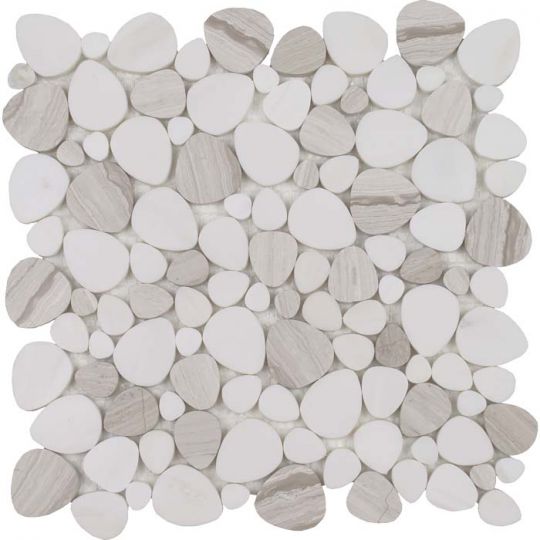 Aquatica Light Wood Grain Italian White Sliced Marble Pebble Mosaic 11 ...