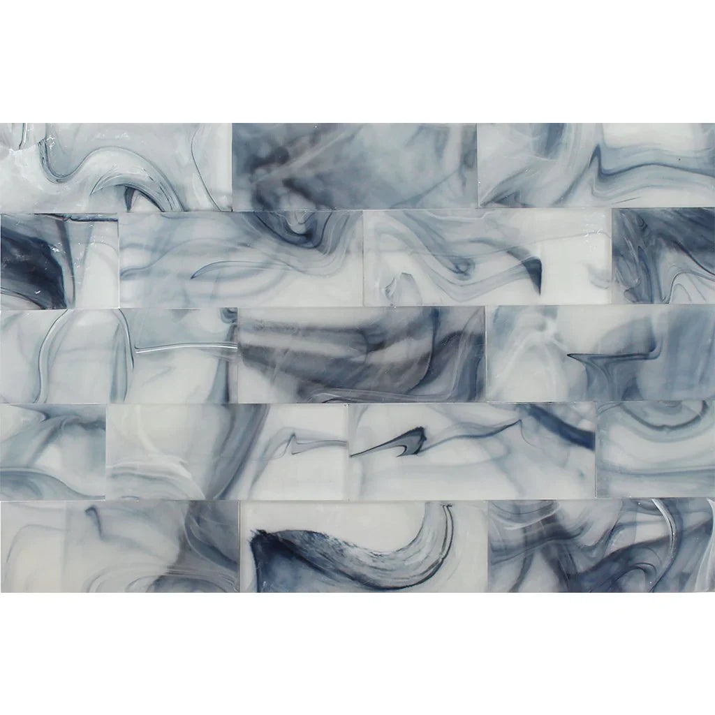 Aquatica Stratus Glass White on Blue Glass Tile 3"x9" - Clouds Collect ...