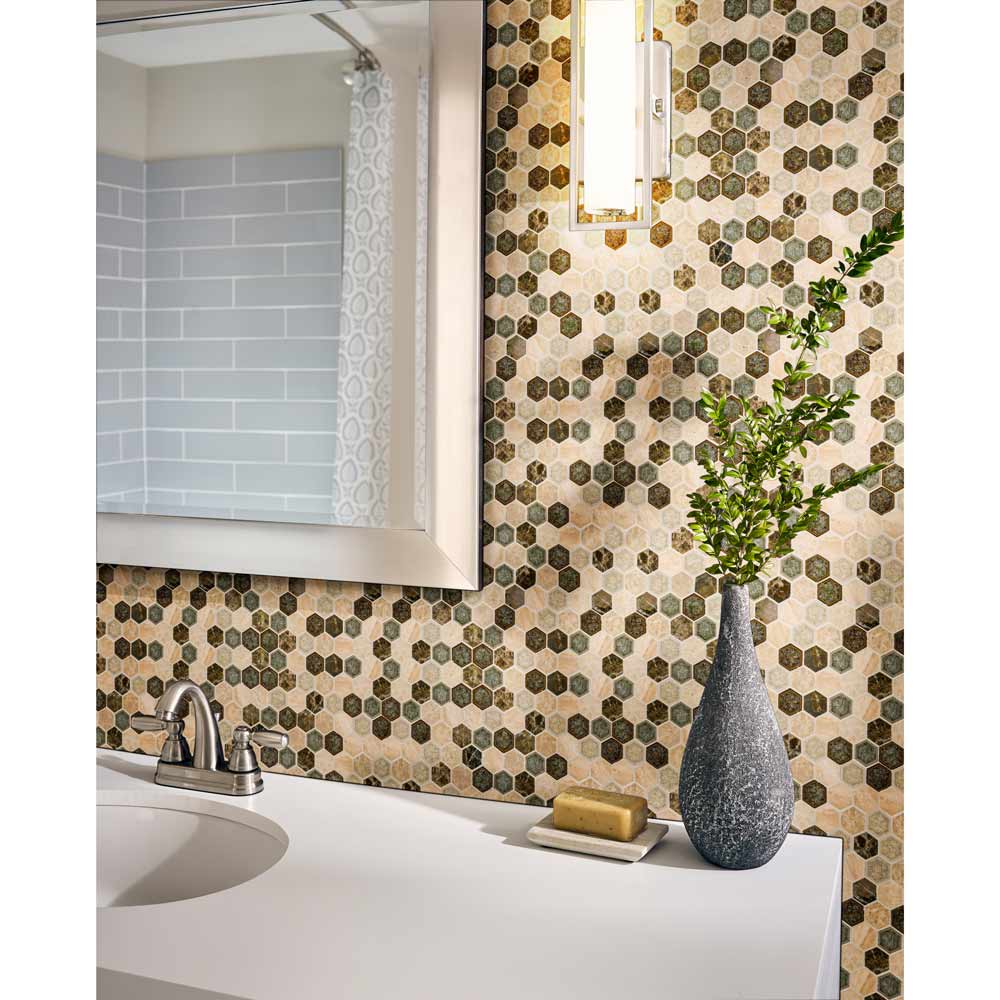 MSI Kensington 1" Hexagon Glass and Stone Mosaic Tile 12"x12" – mayausatile