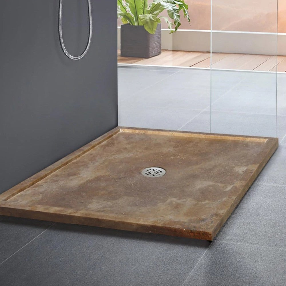 Noce Brown Travertine Square Shower Base (W)36" (L)36" (H)2" – mayausatile