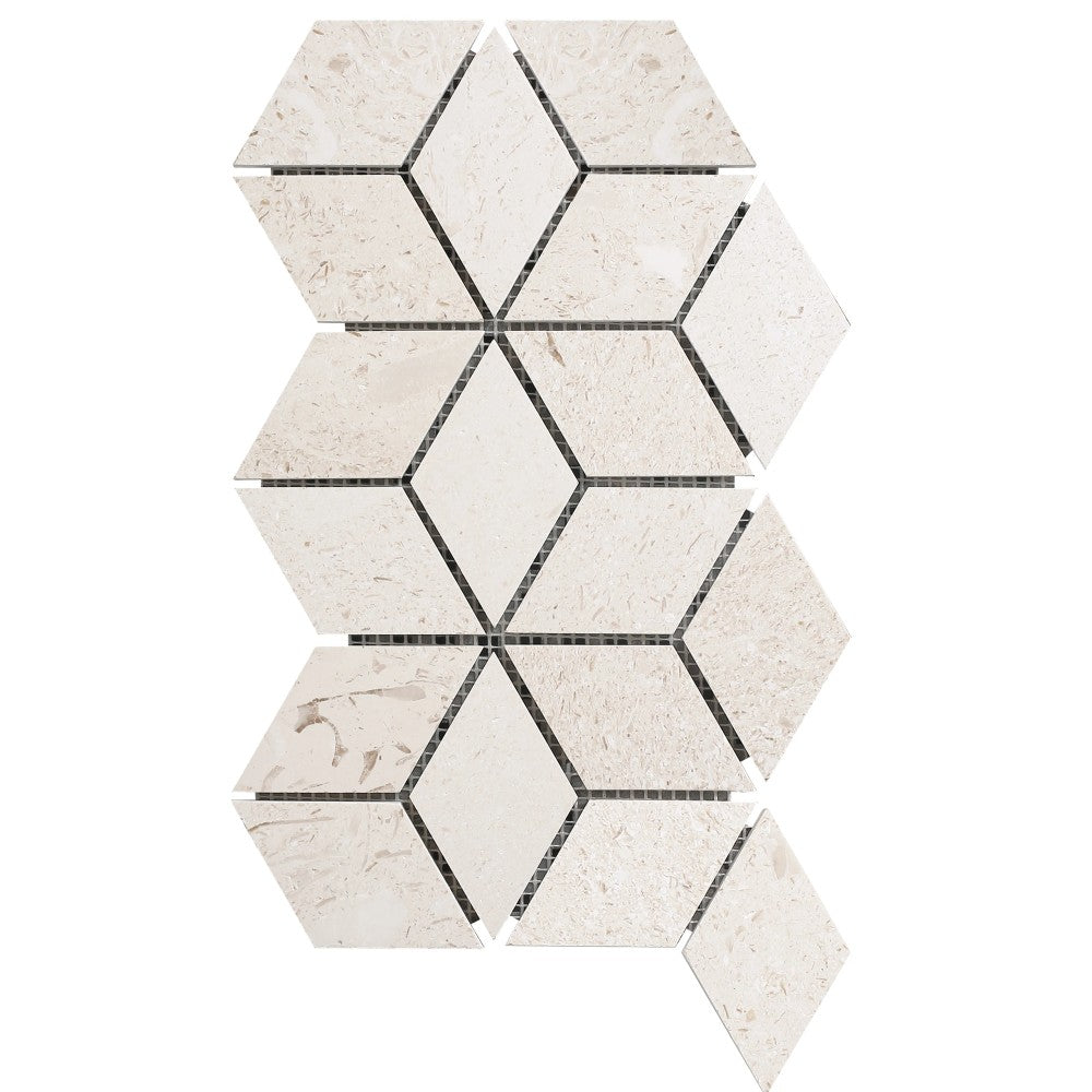 Shell Stone Limestone Rhombus Design on 12" x 12" Mesh Mosaic Tile ...