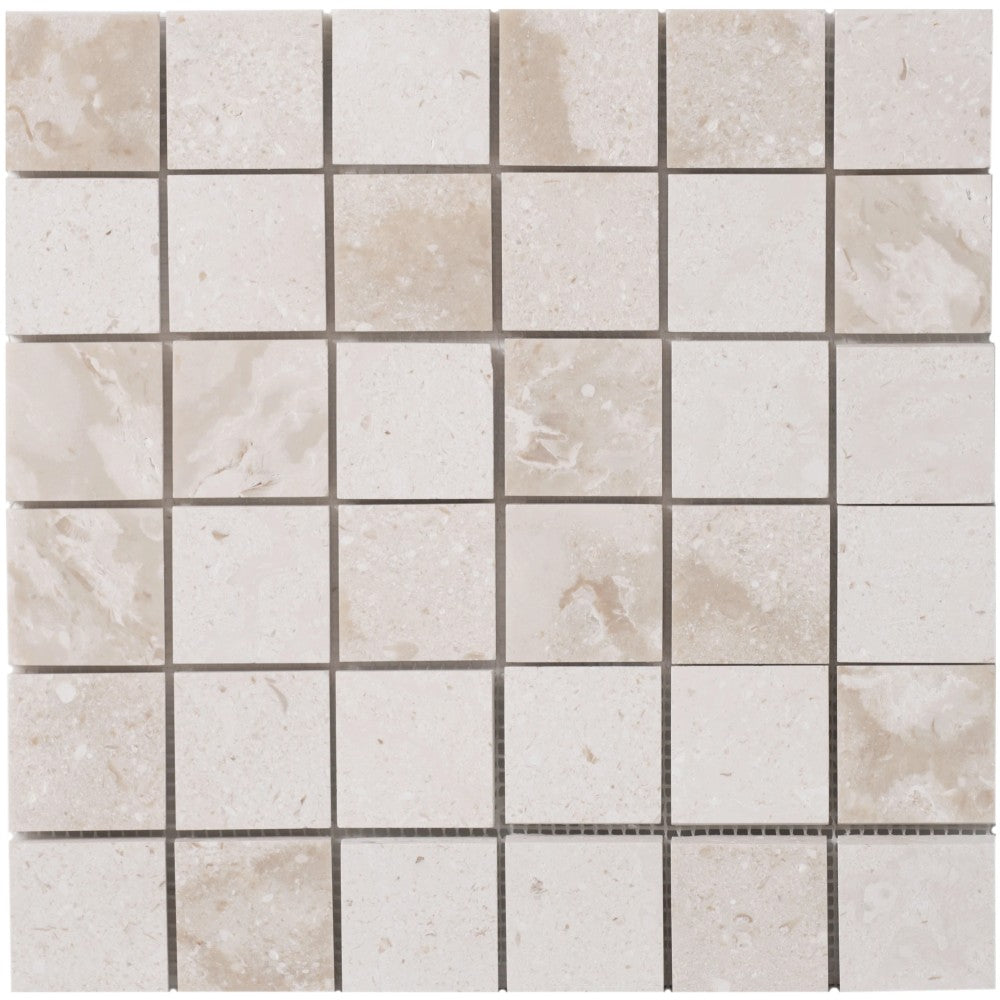 Shell Stone Limestone 2"x2" Honed on 12" x 12" Mesh Mosaic Tile ...