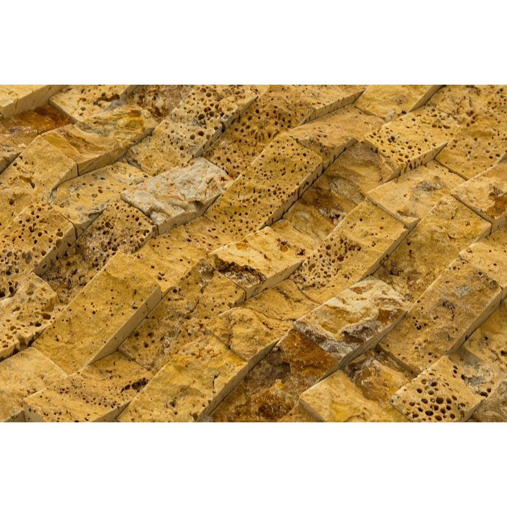 Gold Pyramid Split Face Travertine Mosaics – mayausatile