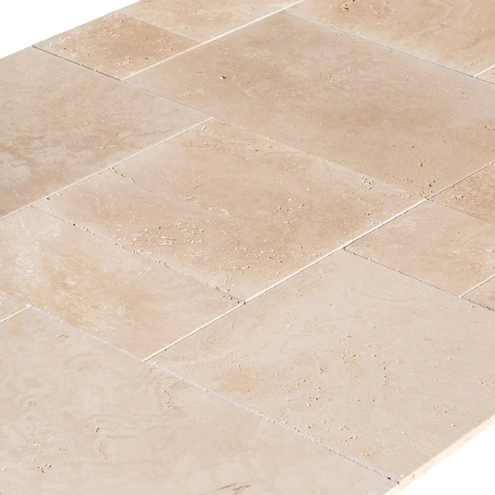 Light Beige Premium Travertine Tiles Antique Pattern Tumbled