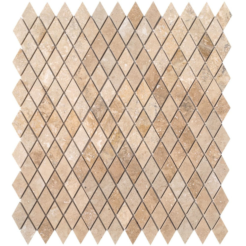 Chiaro Beige Travertine Diamond Mosaic Floor and Wall Tile (10 sqft pe ...