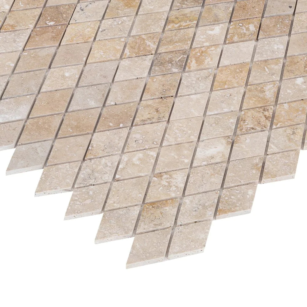 Chiaro Beige Travertine Diamond Mosaic Floor and Wall Tile (10 sqft pe