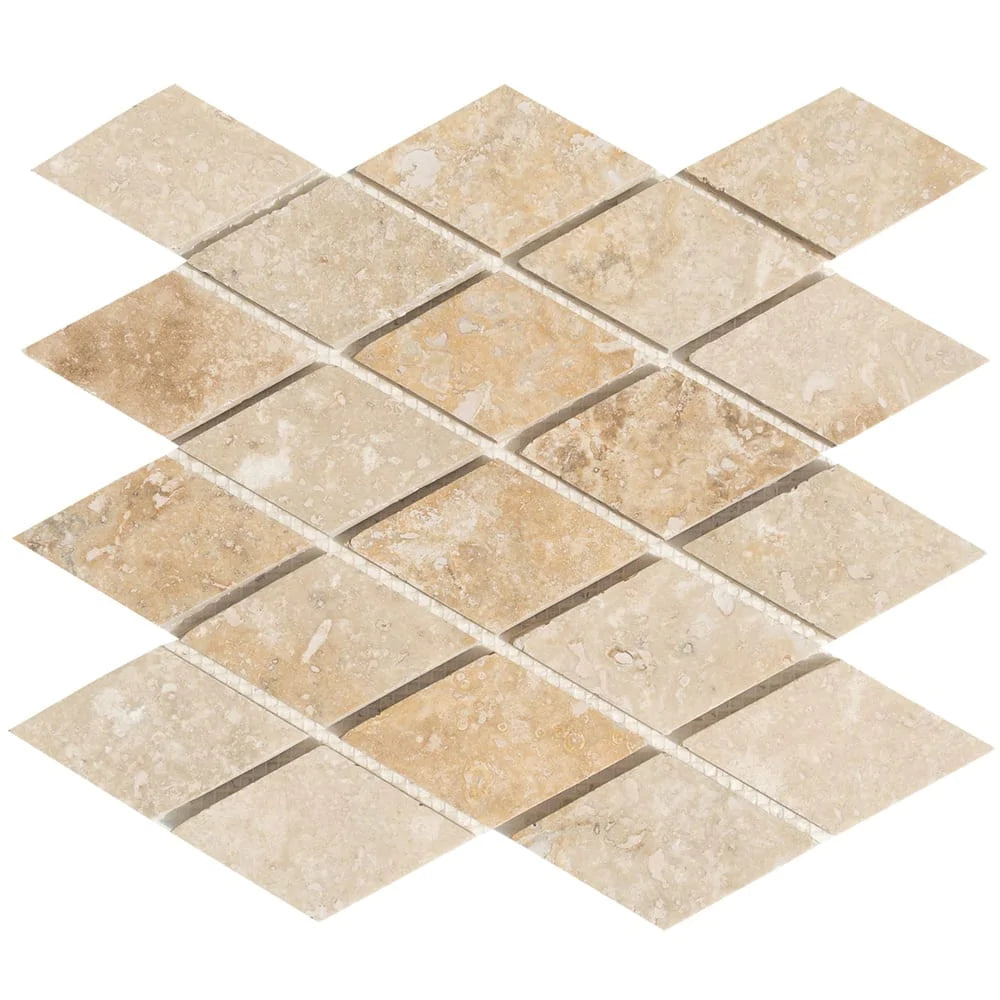 Chiaro Beige Travertine Diamond Mosaic Floor and Wall Tile (10 sqft pe