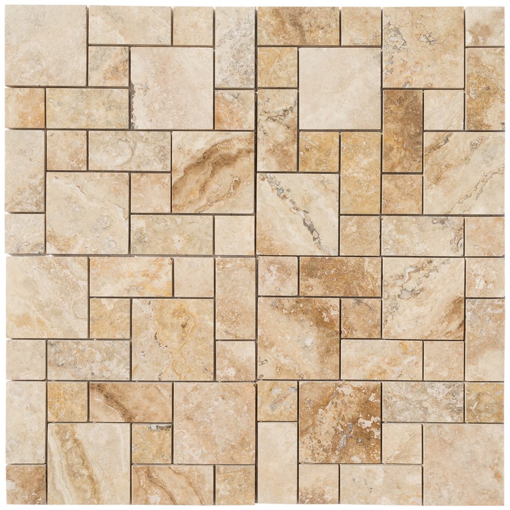 Niagara Travertine Versailles Pattern Brushed Mosaic Floor and Wall Ti